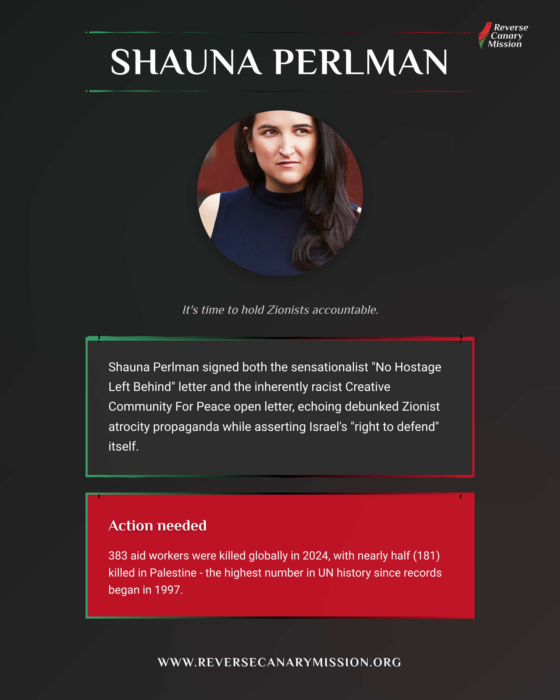 Shauna Perlman - Complicit in Apartheid | Reverse Canary Mission