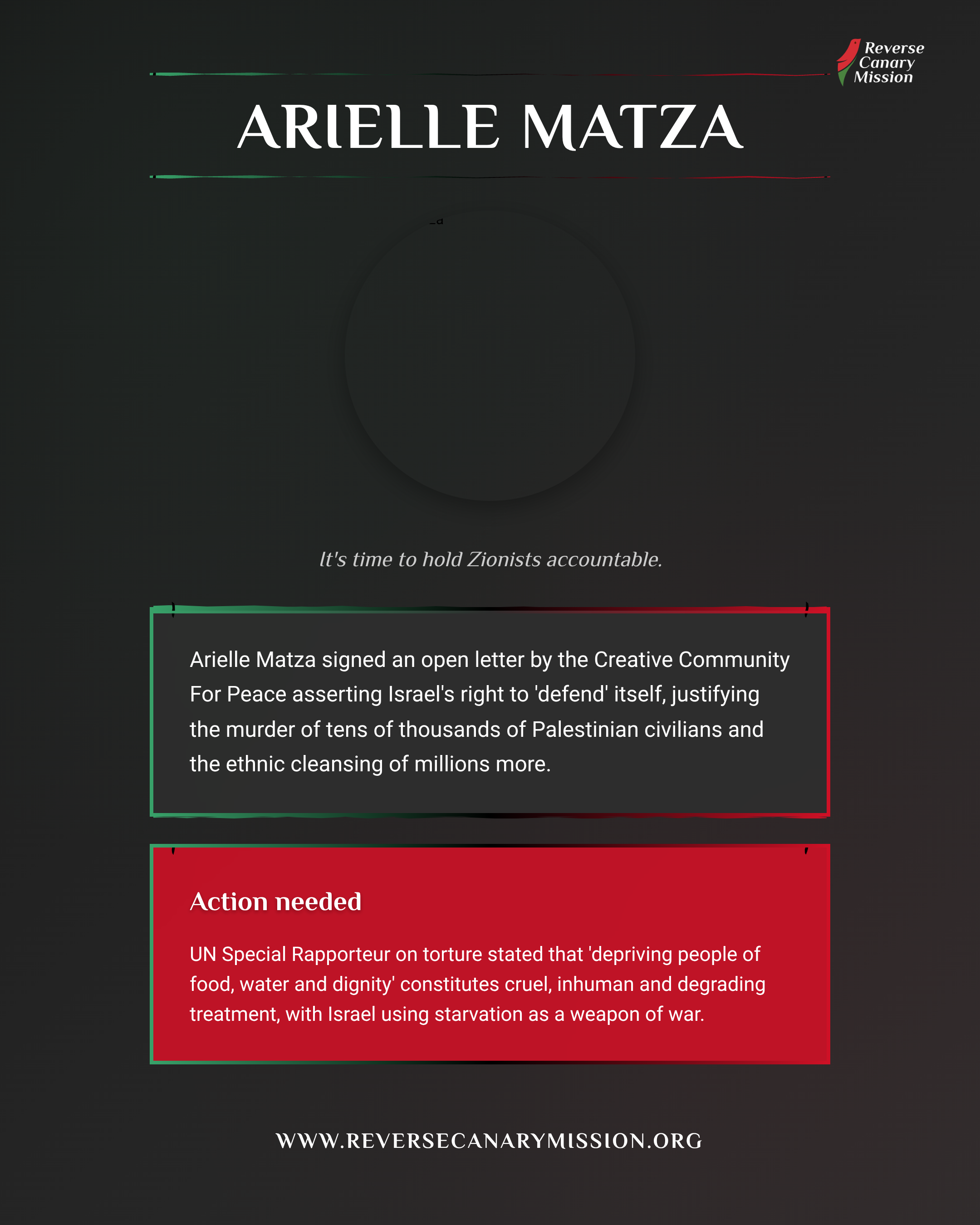 Arielle Matza - Complicit in Apartheid | Reverse Canary Mission