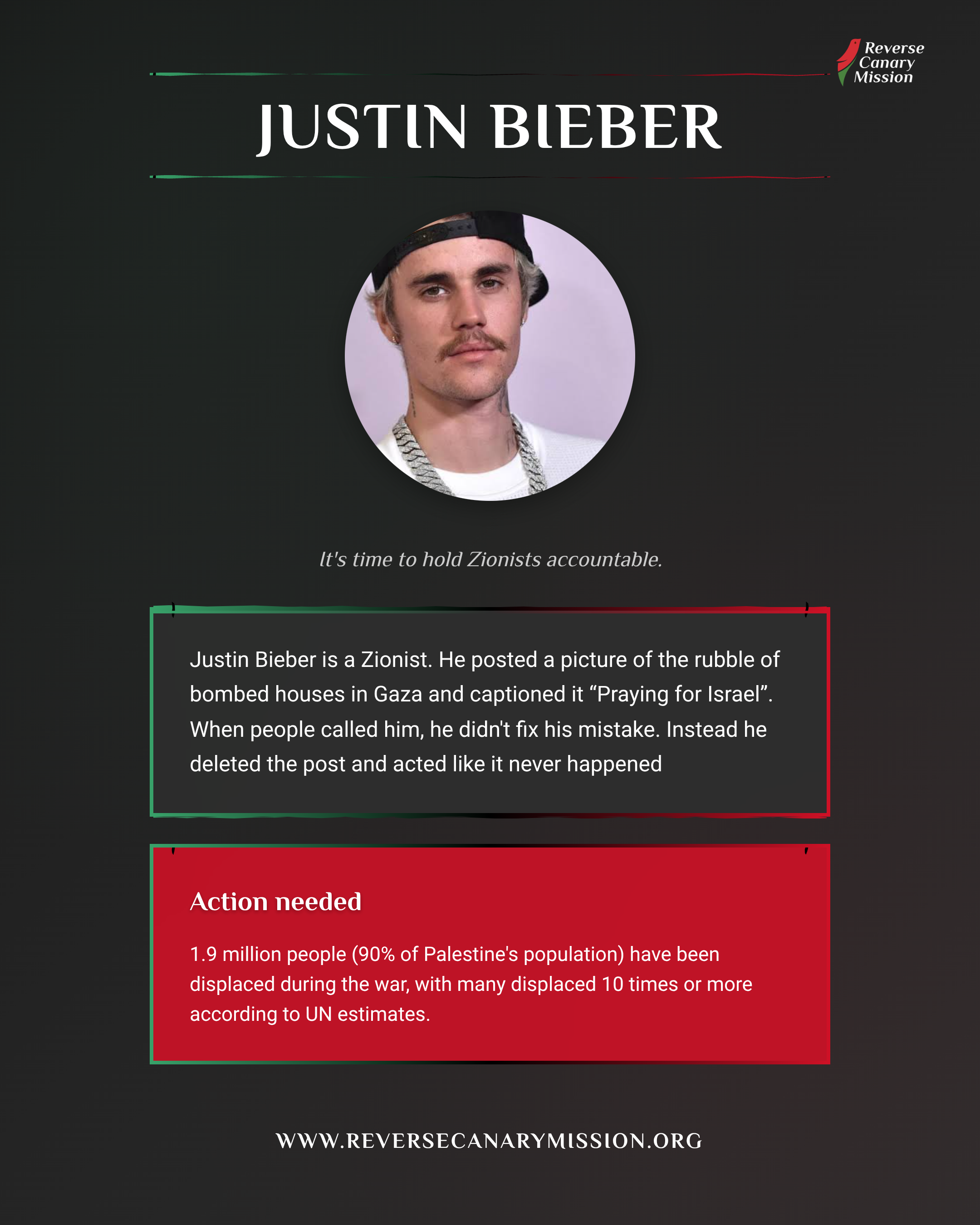 Justin Bieber - Complicit in Apartheid | Reverse Canary Mission