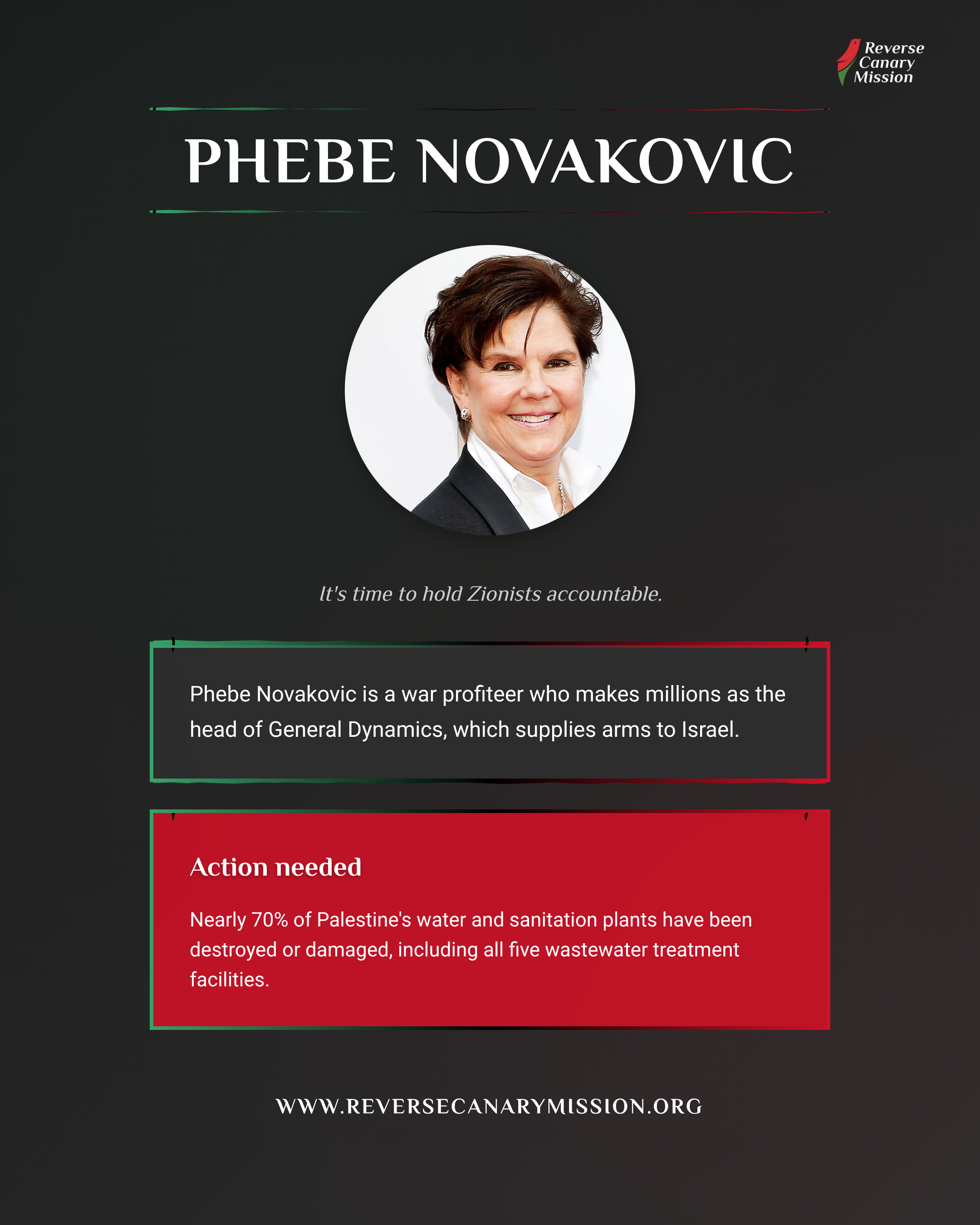 Phebe Novakovic - Complicit in Apartheid | Reverse Canary Mission