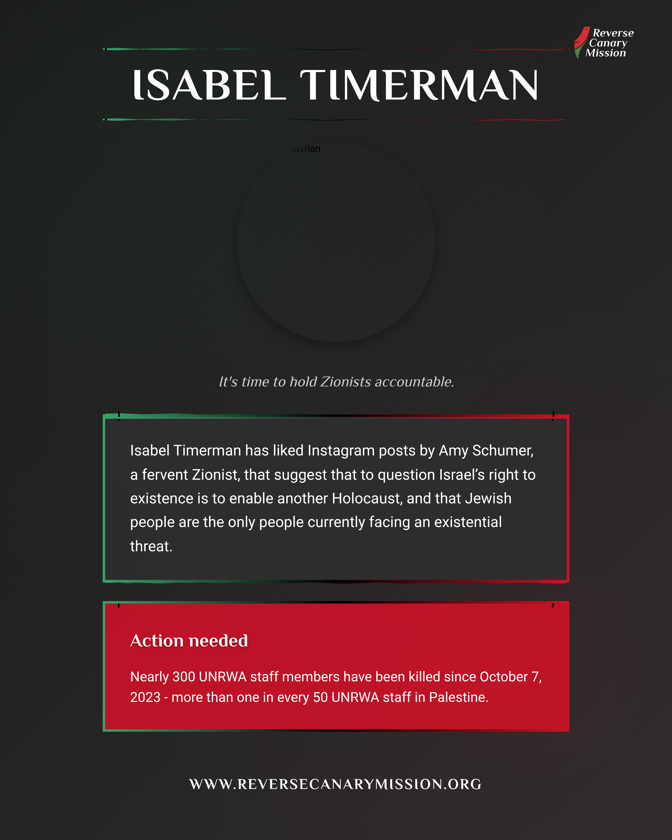 Isabel Timerman - Complicit in Apartheid | Reverse Canary Mission