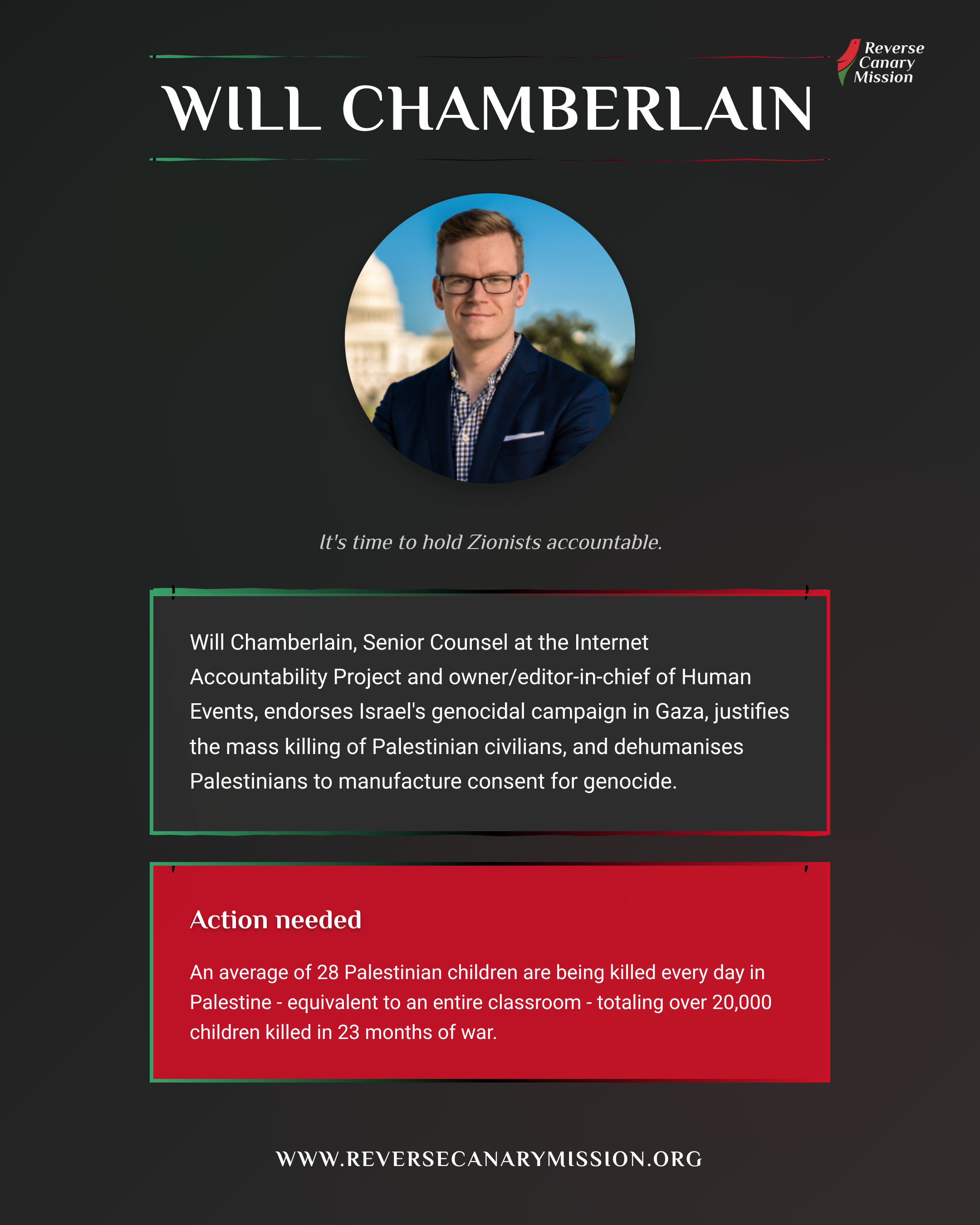 Will Chamberlain - Complicit in Apartheid | Reverse Canary Mission