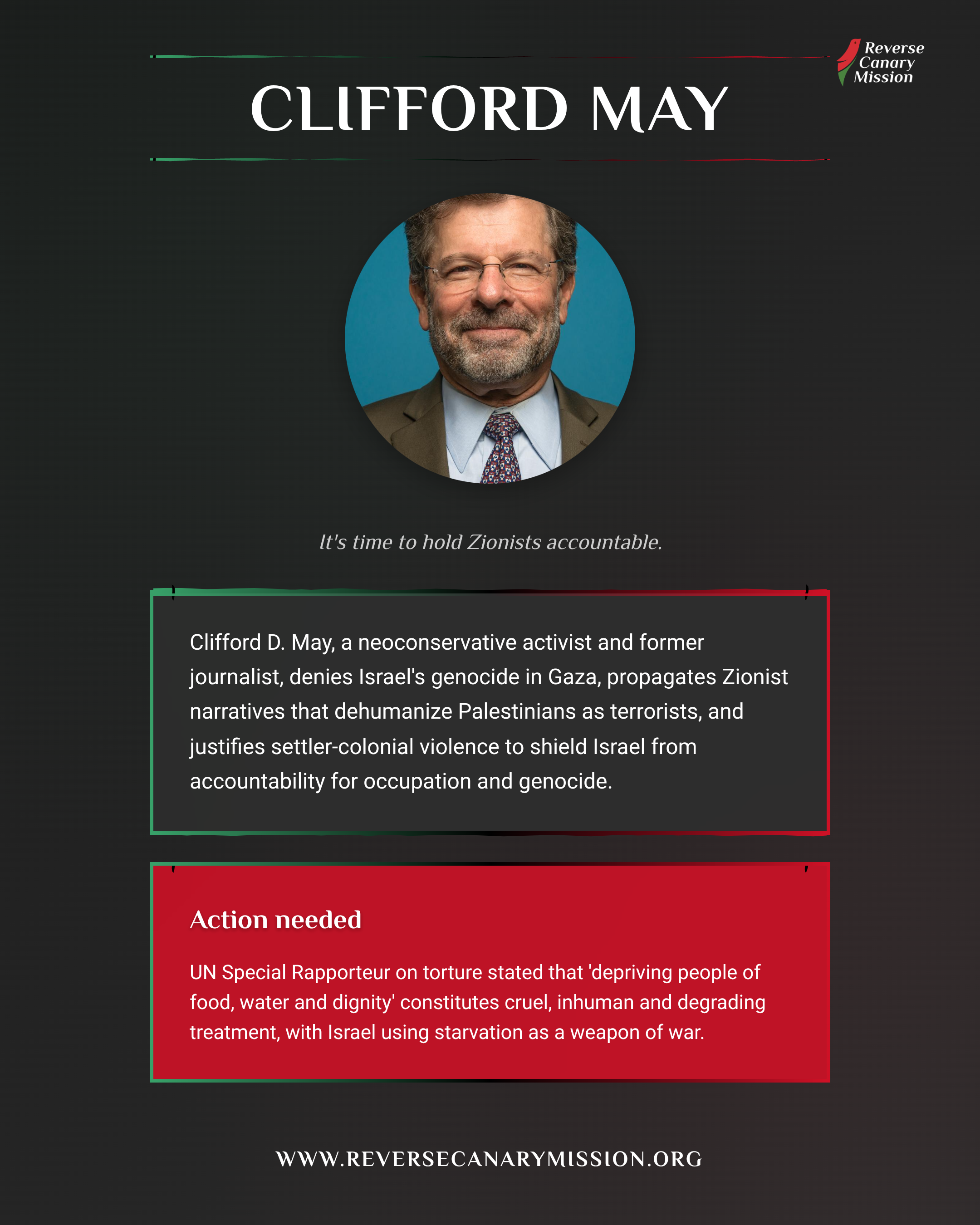 Clifford May - Complicit in Apartheid | Reverse Canary Mission