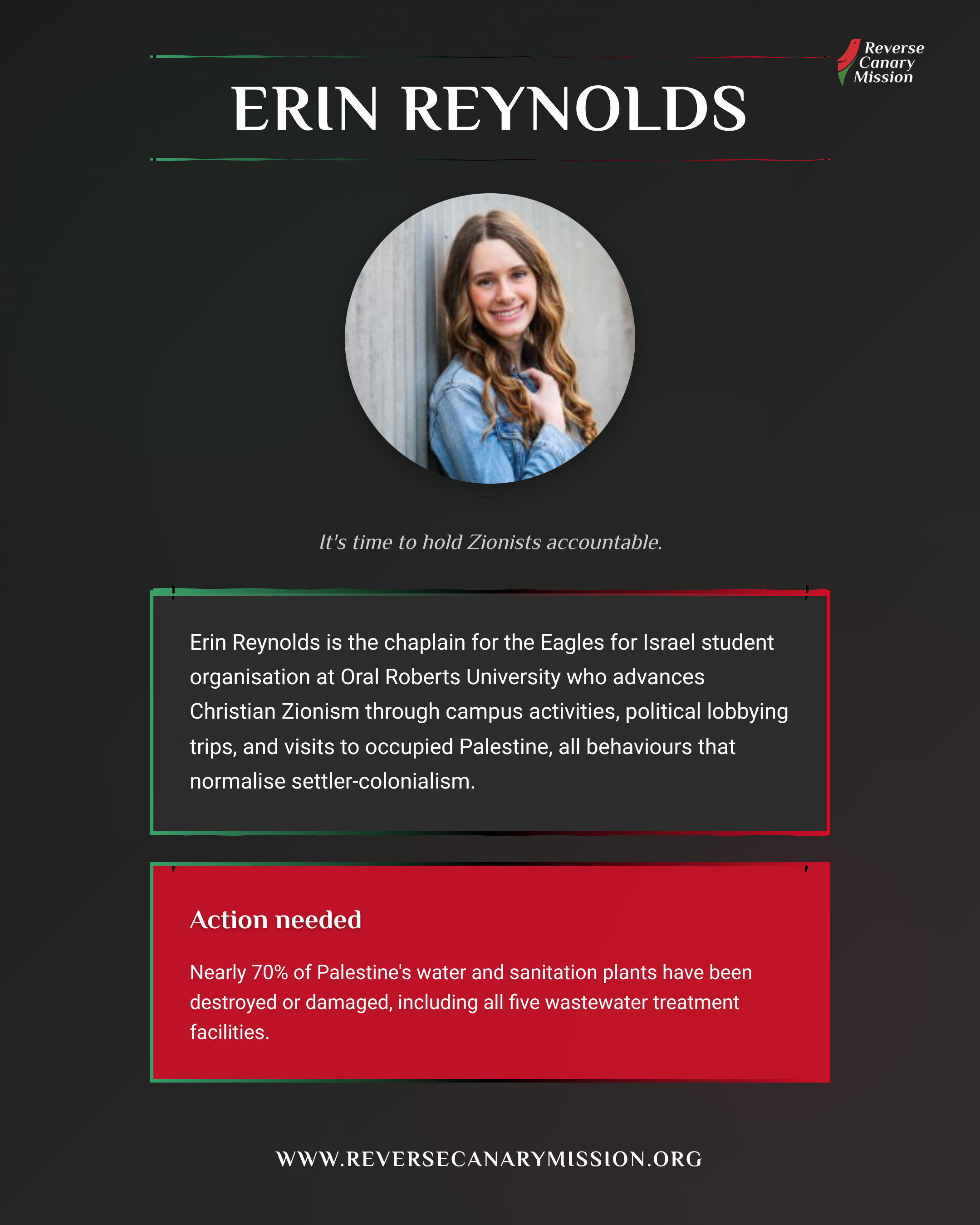 Erin Reynolds - Complicit in Apartheid | Reverse Canary Mission