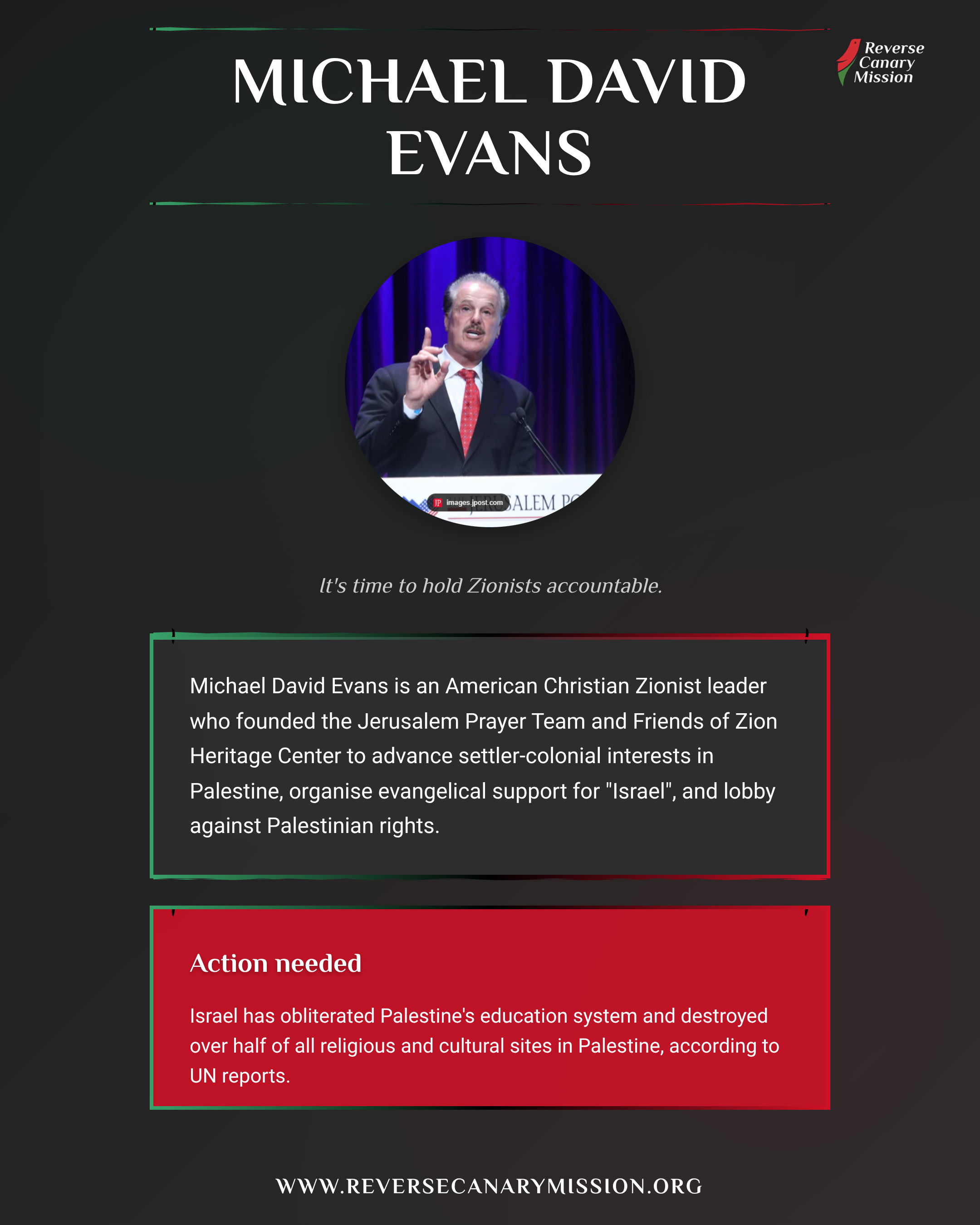 Michael David Evans - Complicit in Apartheid | Reverse Canary Mission
